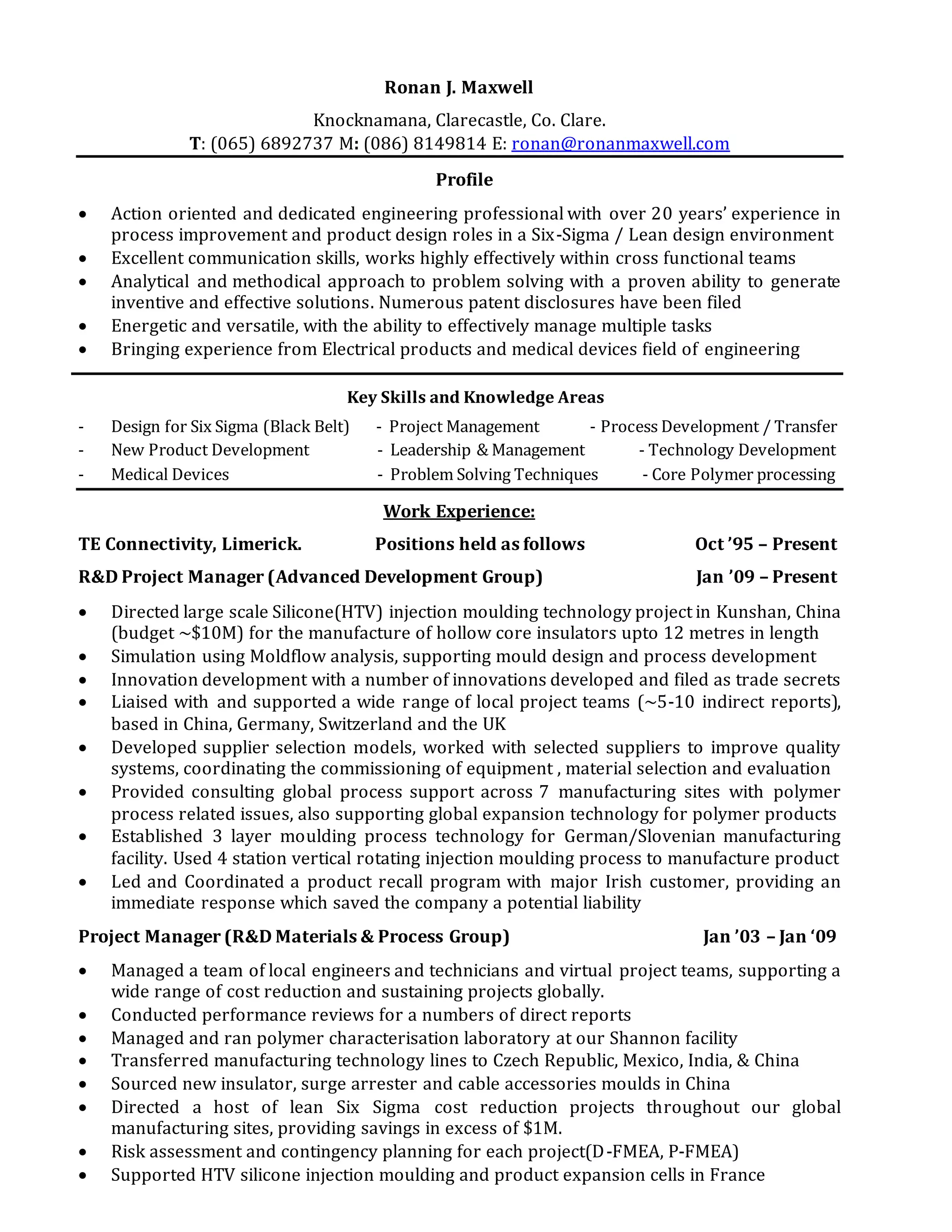 Ronan Maxwell CV Dec 2015 | DOCX