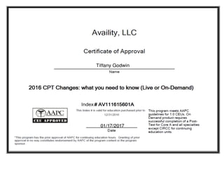 2016 CPT CHANGES CERTIFICATE | PDF