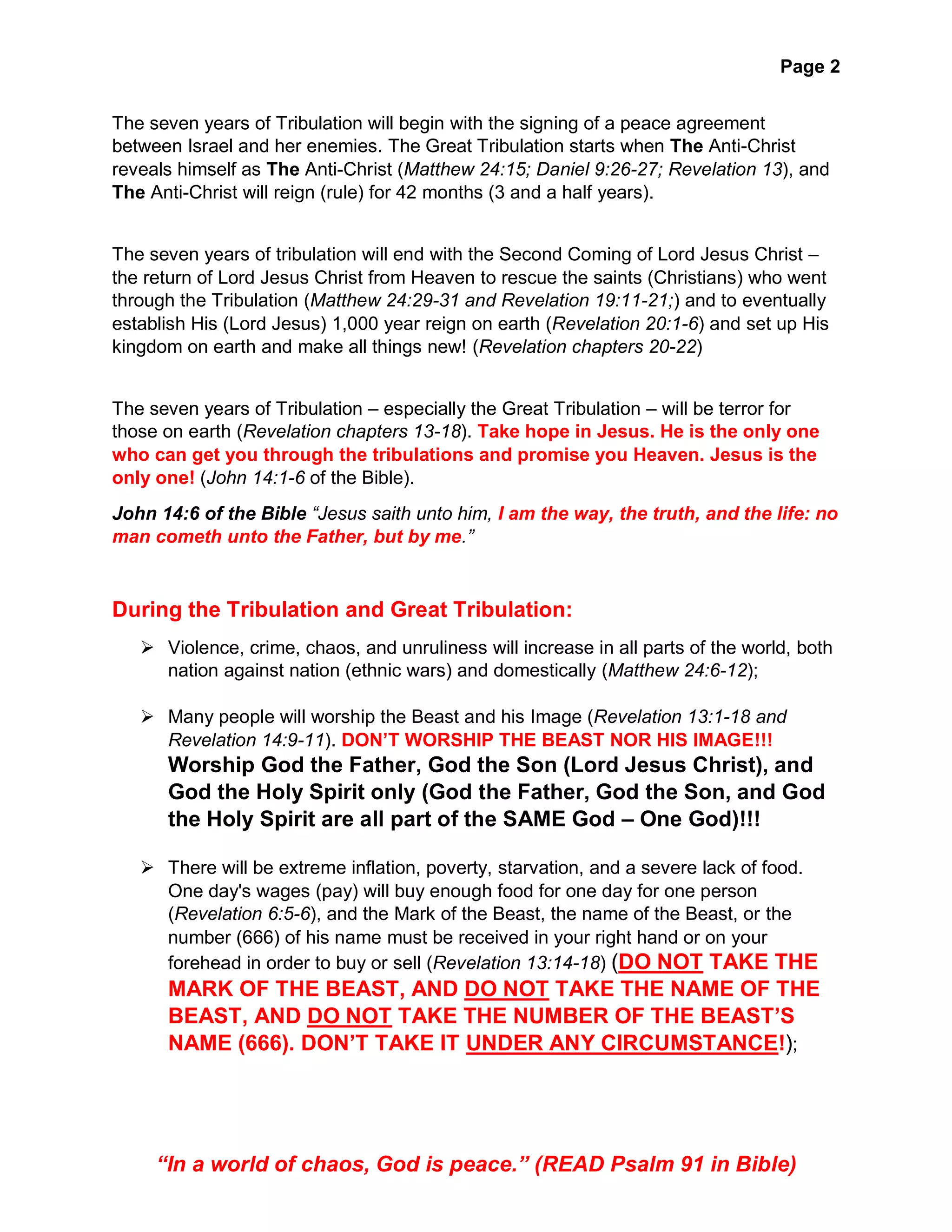 What is the Tribulation and Great Tribulation PRINTOUT | PDF