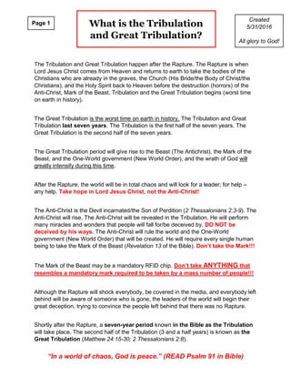 What is the Tribulation and Great Tribulation PRINTOUT | PDF