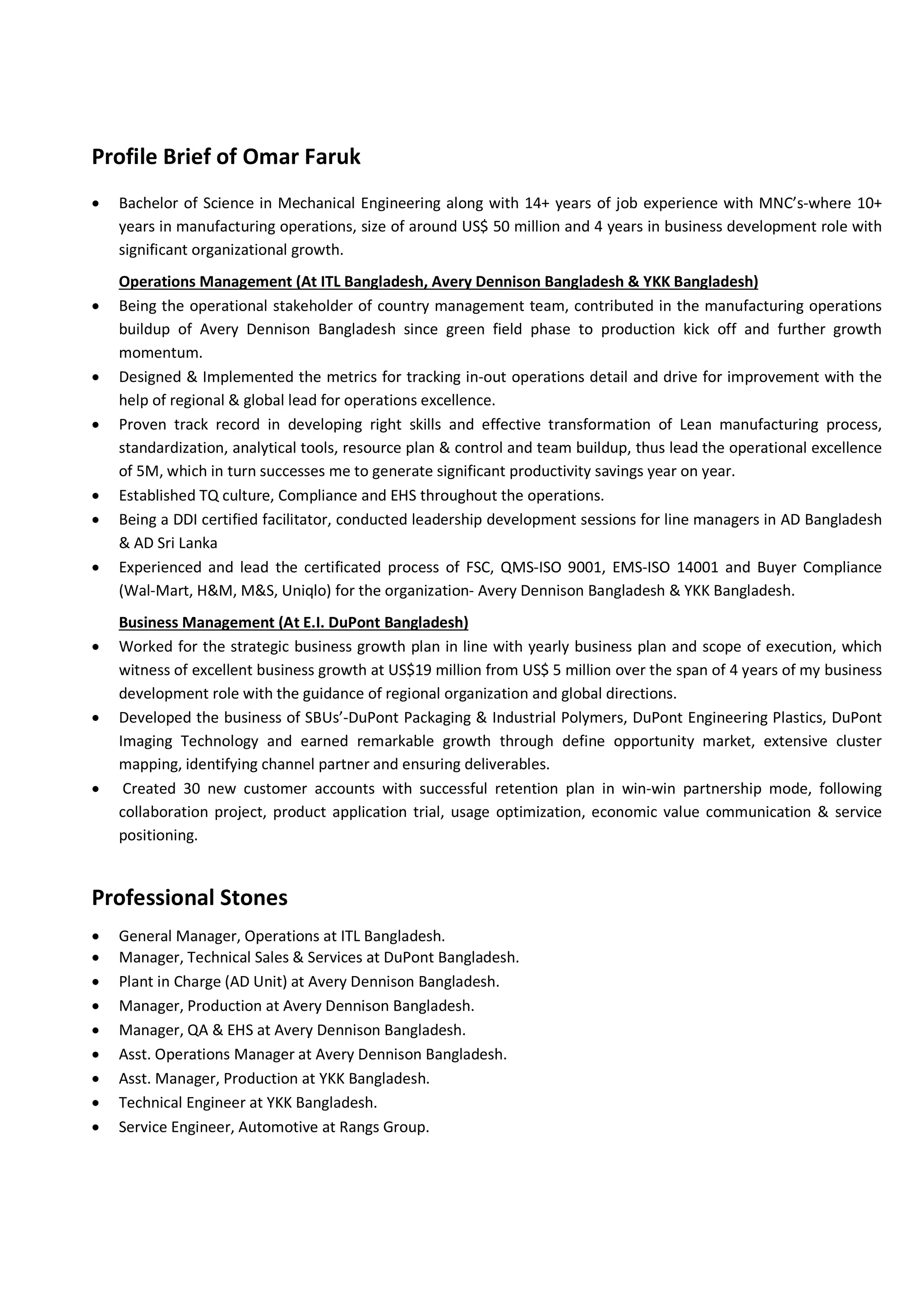 Profile Brief of Omar Faruk | PDF