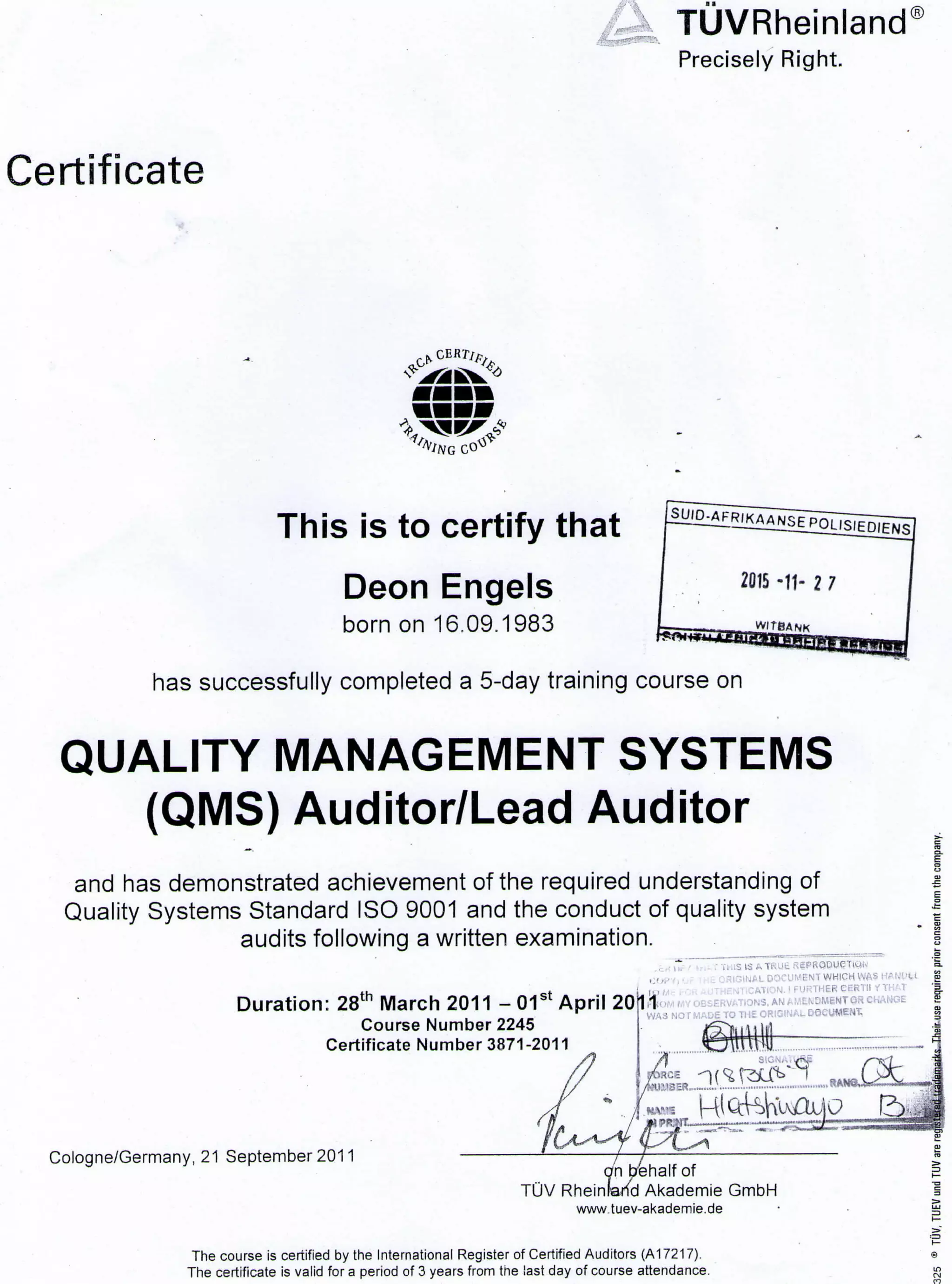 TUV ISO 9001 & OHS 18001 | PDF
