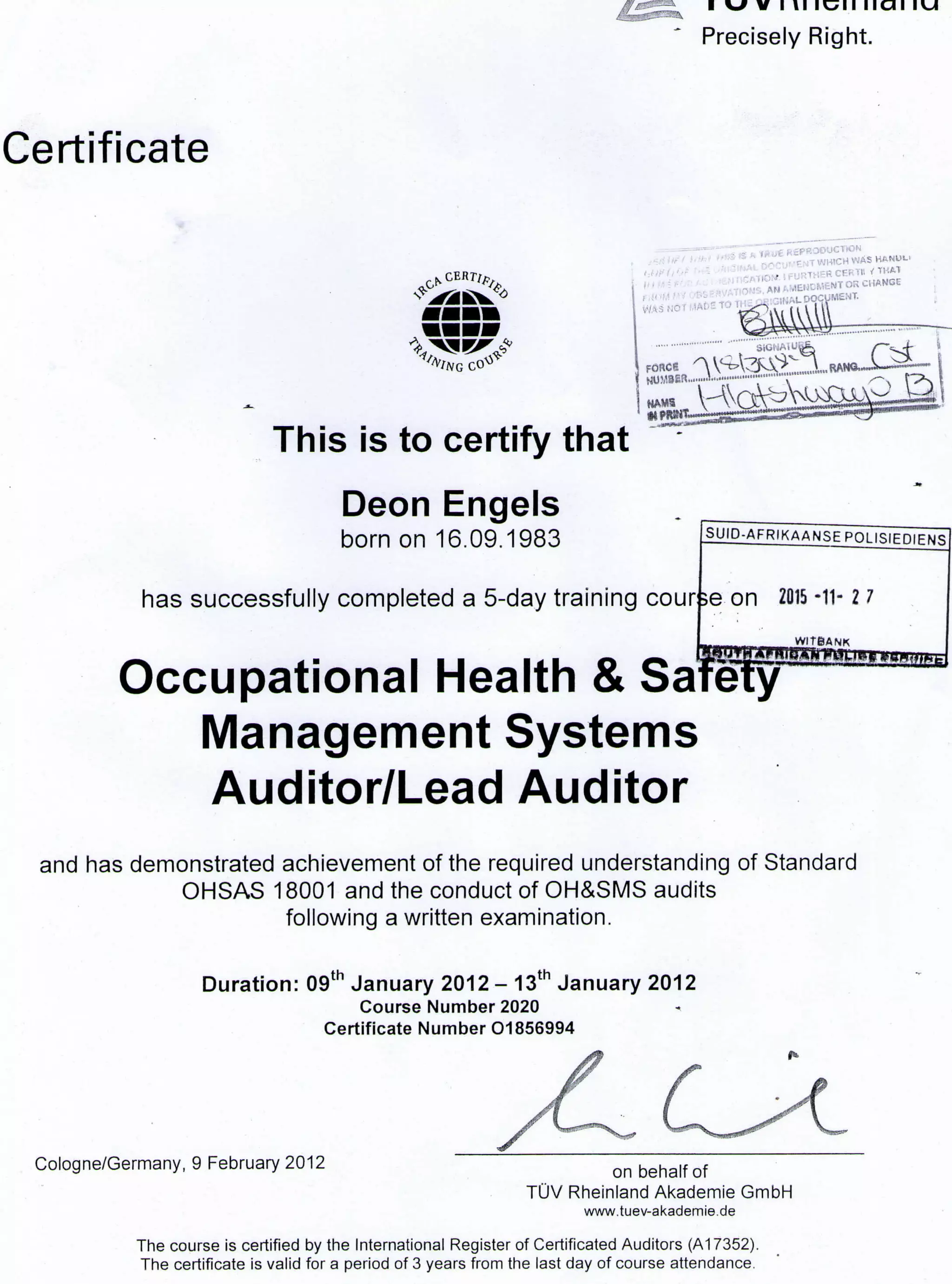 TUV ISO 9001 & OHS 18001 | PDF