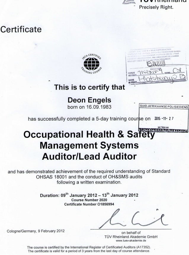 TUV ISO 9001 & OHS 18001 | PDF