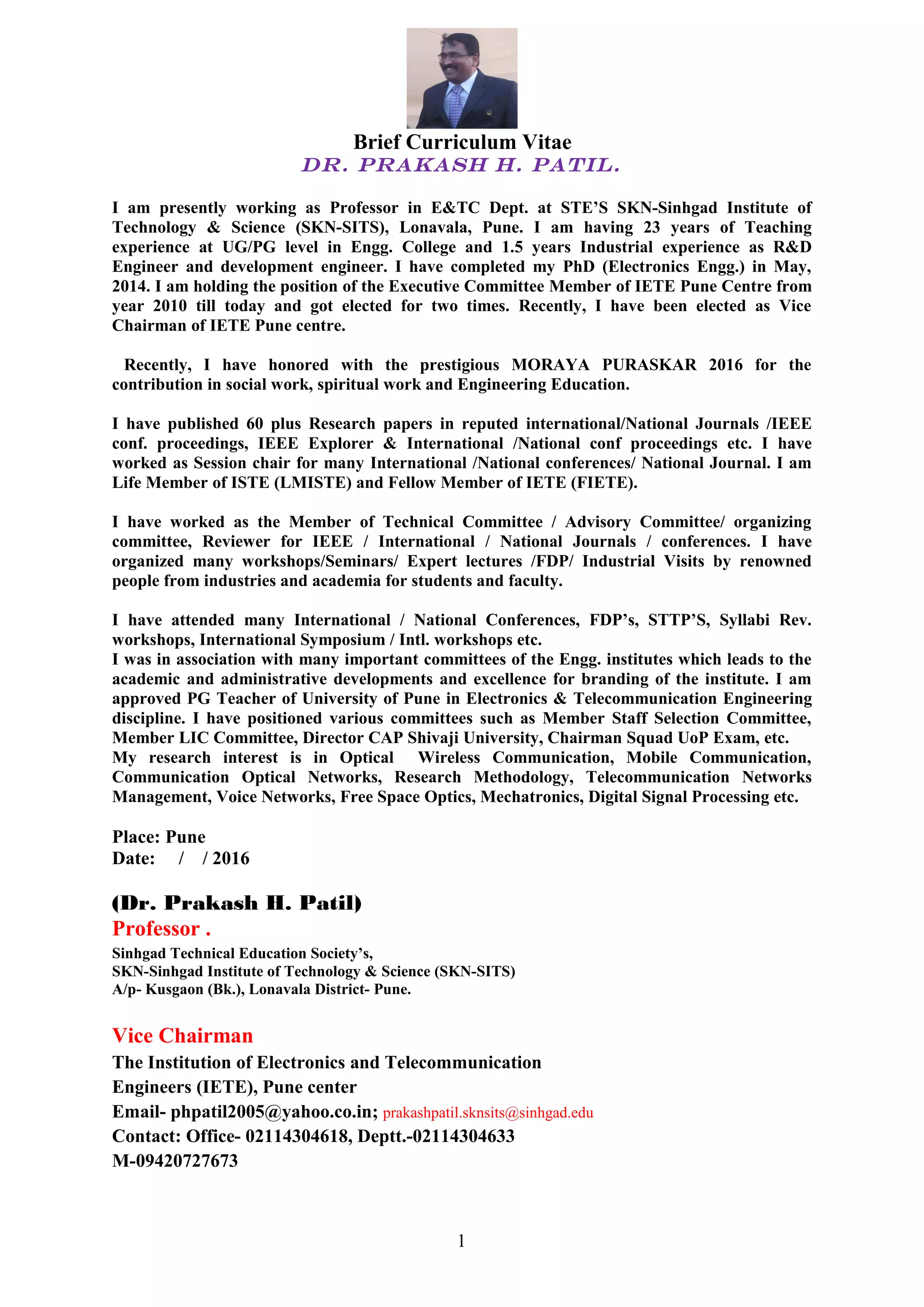 BRIEF CV P H PATIL-APR 2016 | DOC