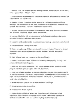 30 ideas for being a MFL Coordinator like no other | DOCX