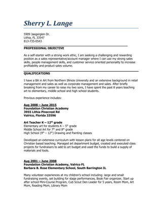 Sherry L lange resume | DOCX