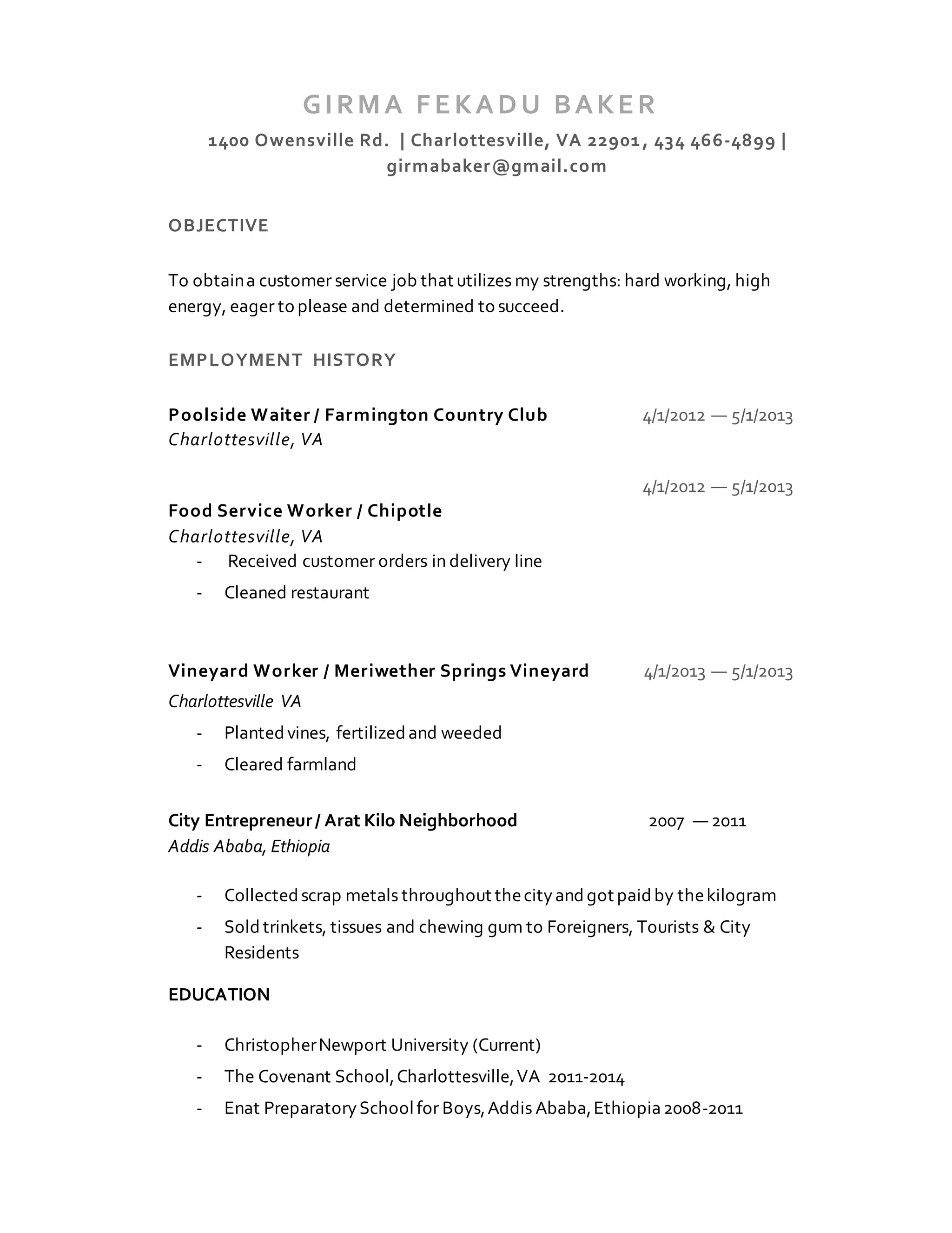 Girma's Job Resume 3 1 2015 | DOCX