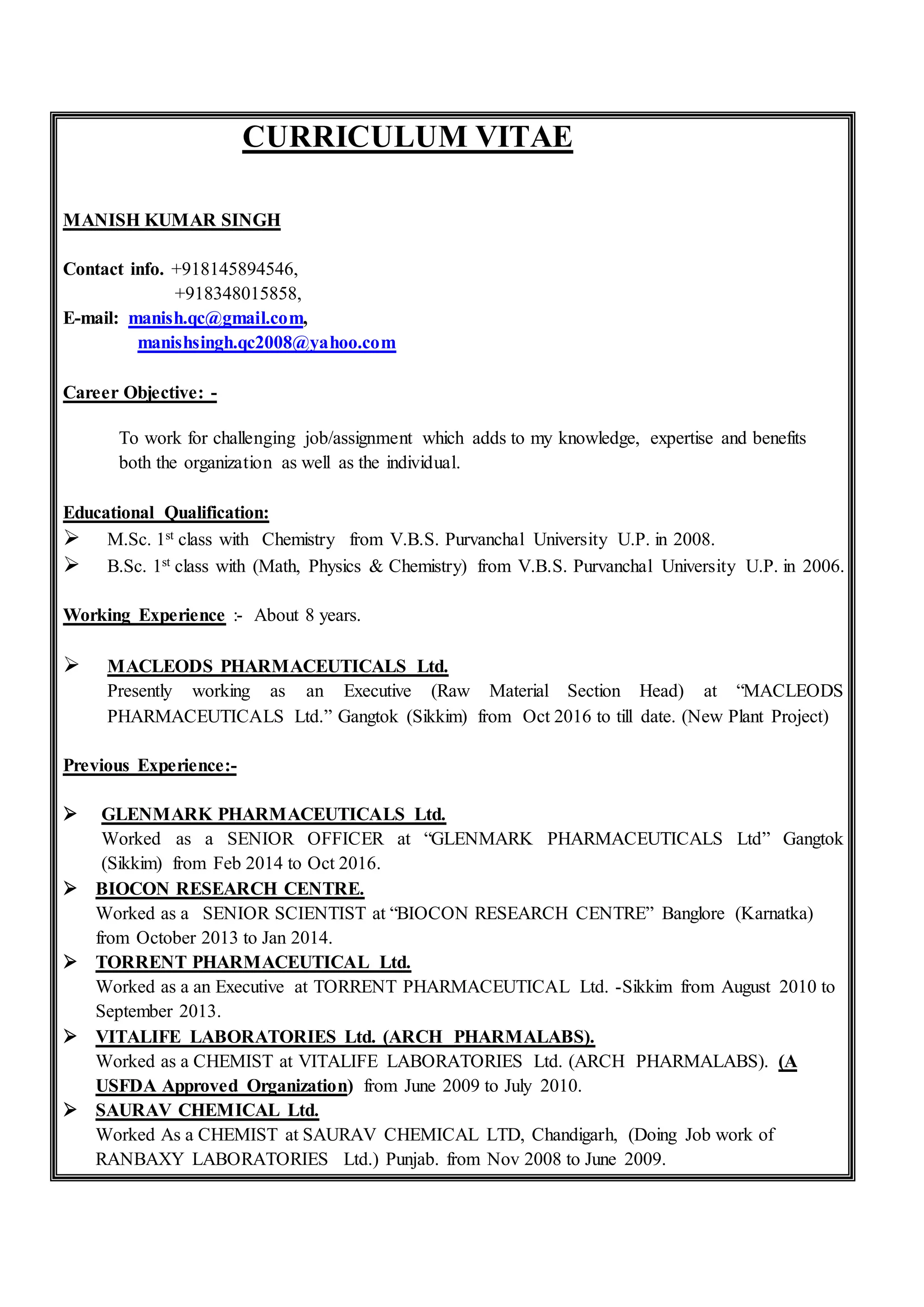 MANISH RESUME MACLEODS | PDF
