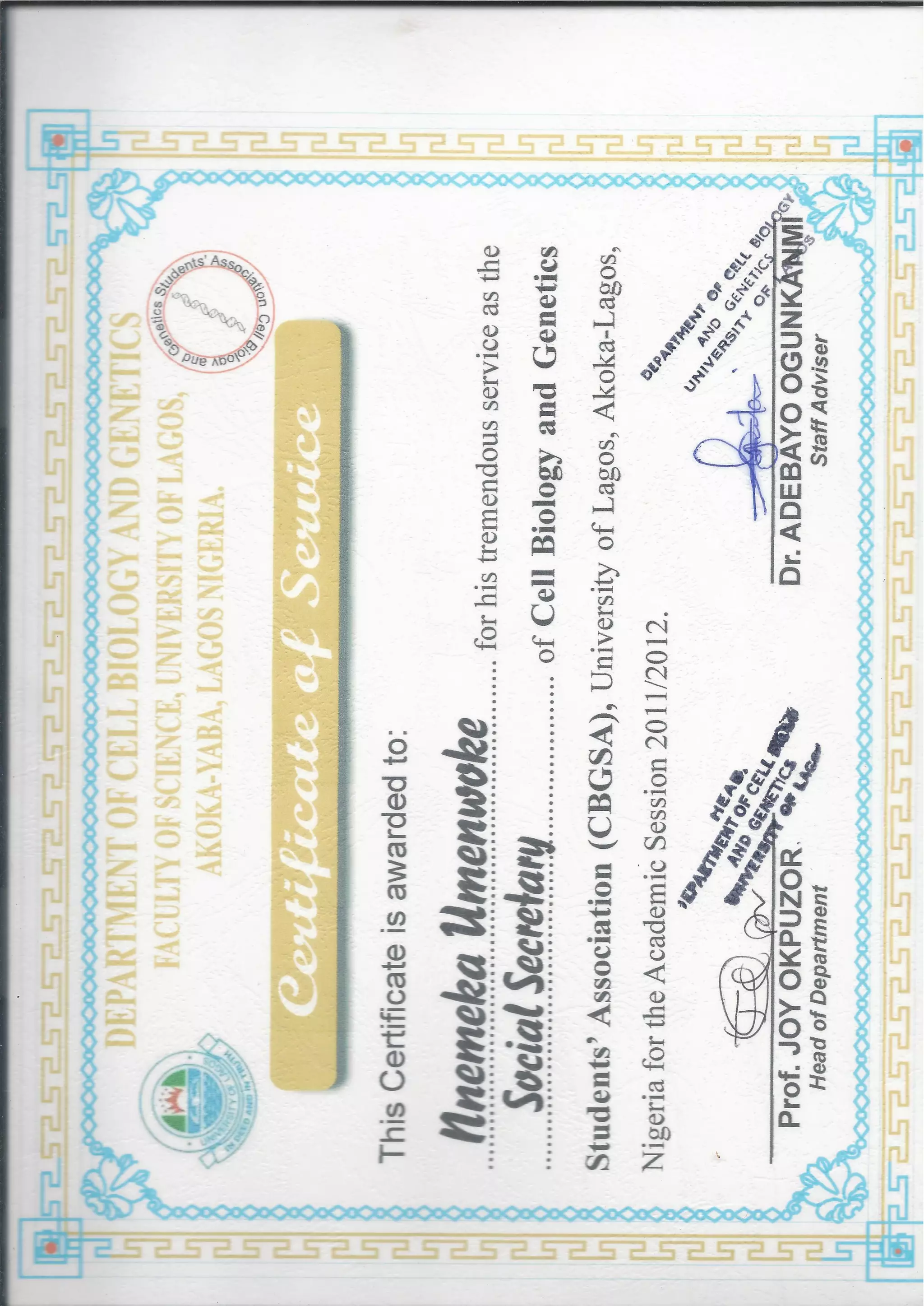 Certificate of Service as Social Secretary | PDF
