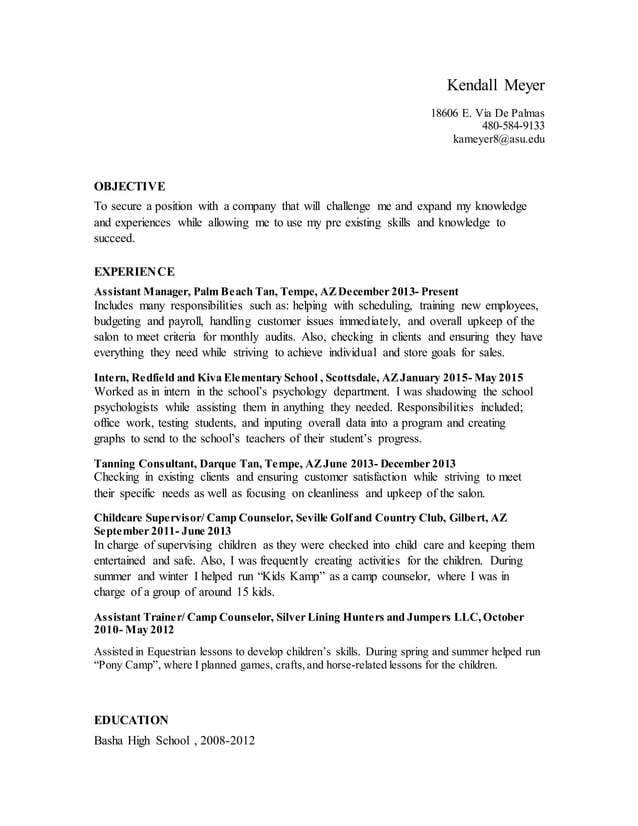 Kendalls resume | DOCX | Daycare and Pre-School | Parenting