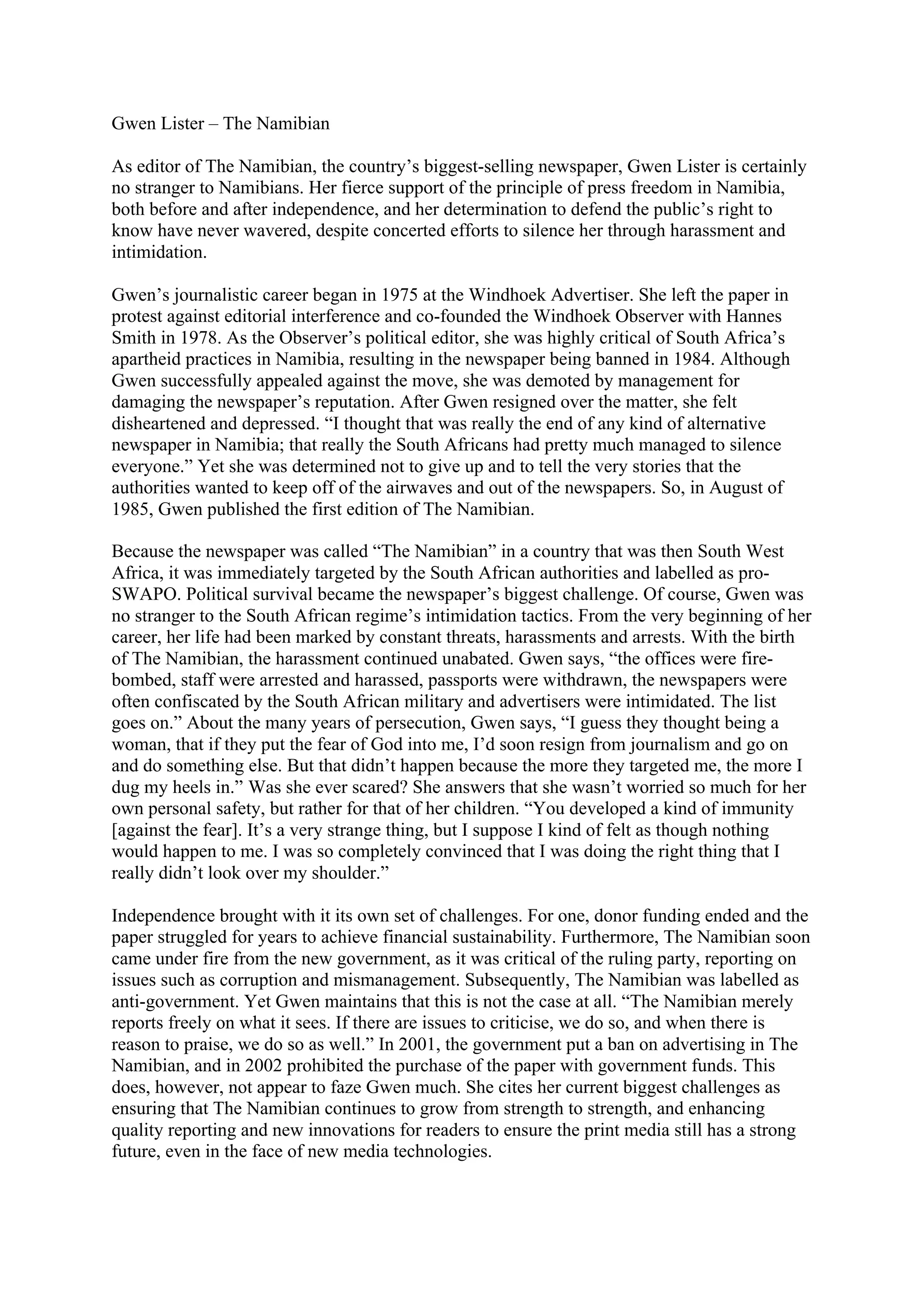 Gwen Lister-The Namibian-FINAL | PDF