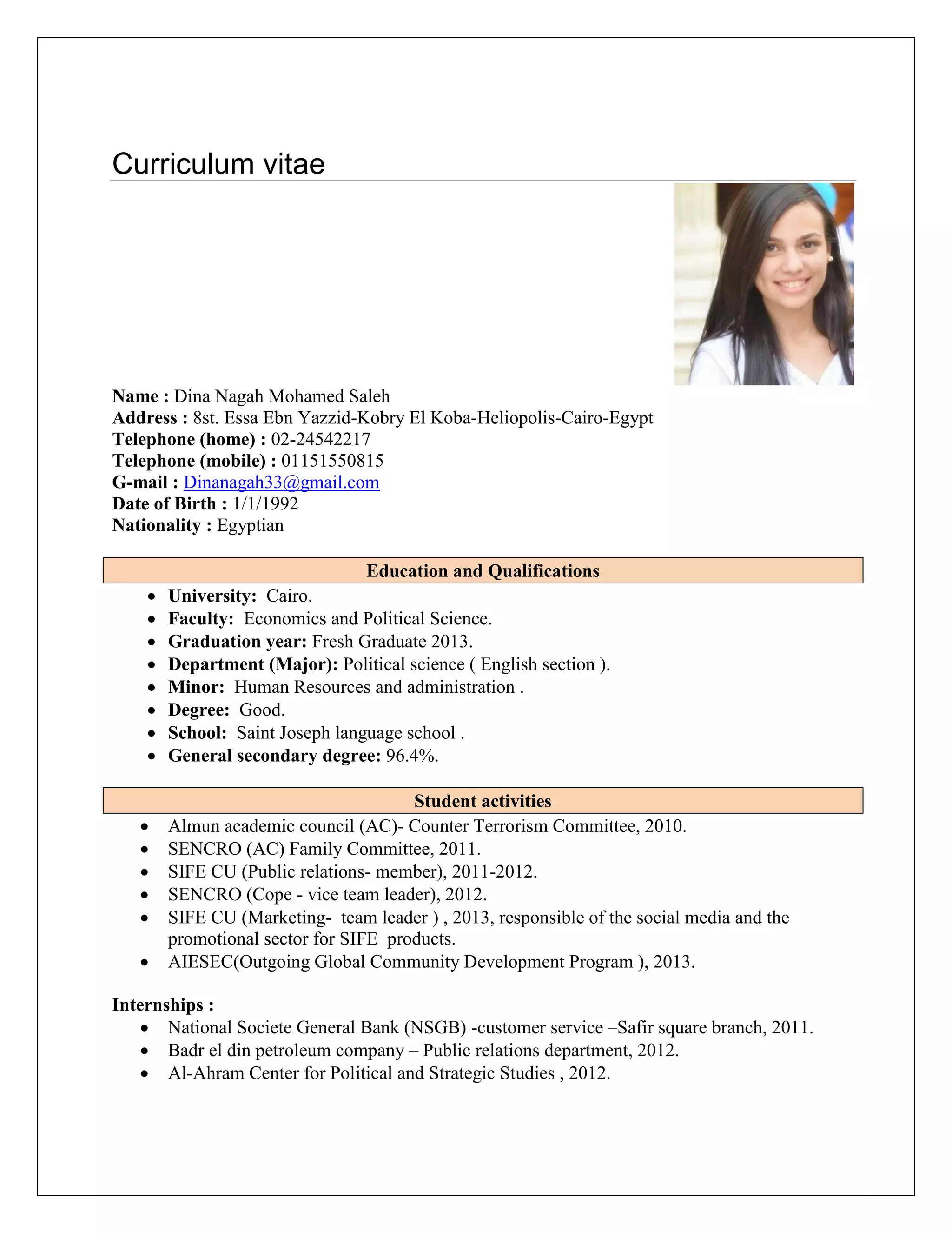 CV Dina Nagah | PDF