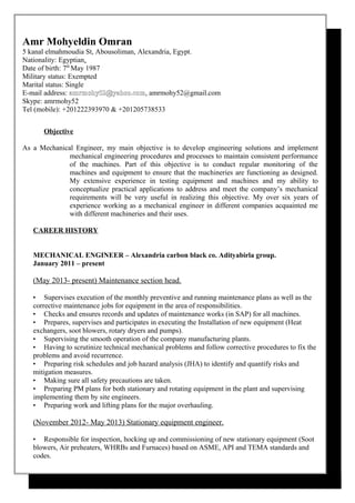 Amr mohy mechanical Engineer | PDF | Civil Engineering Industry | Industries