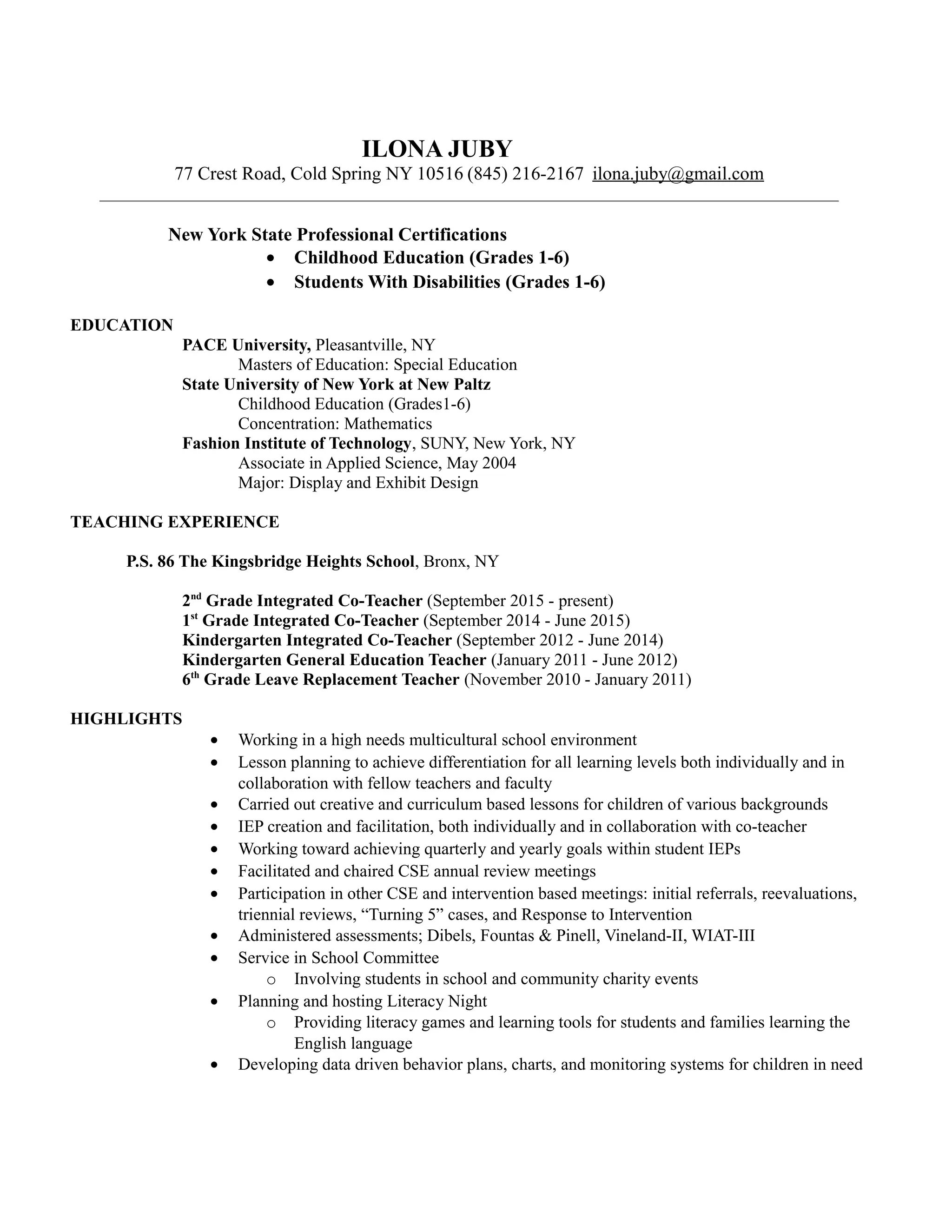 Ilona's Resume 2016 | DOC