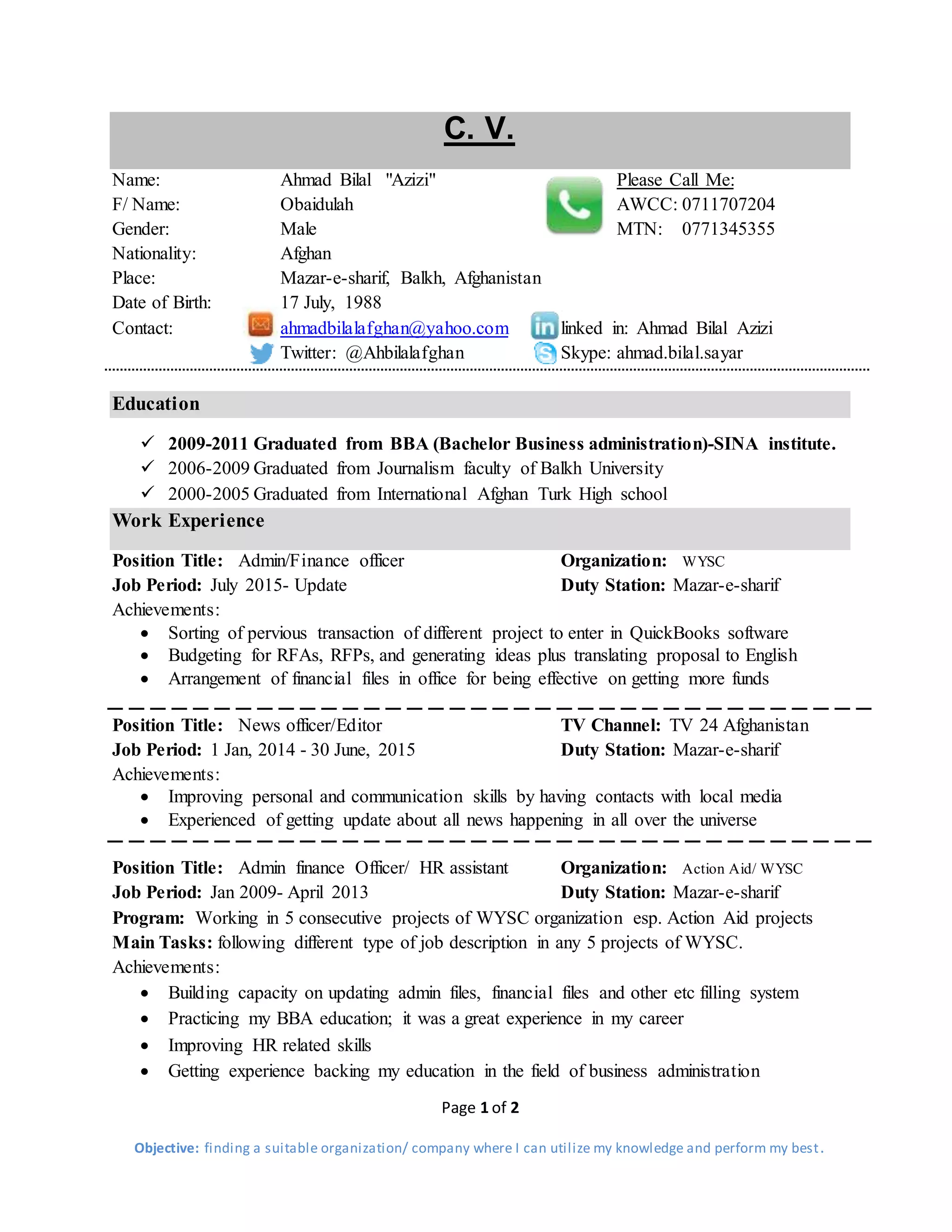 Bilal August 2015 new CV | PDF