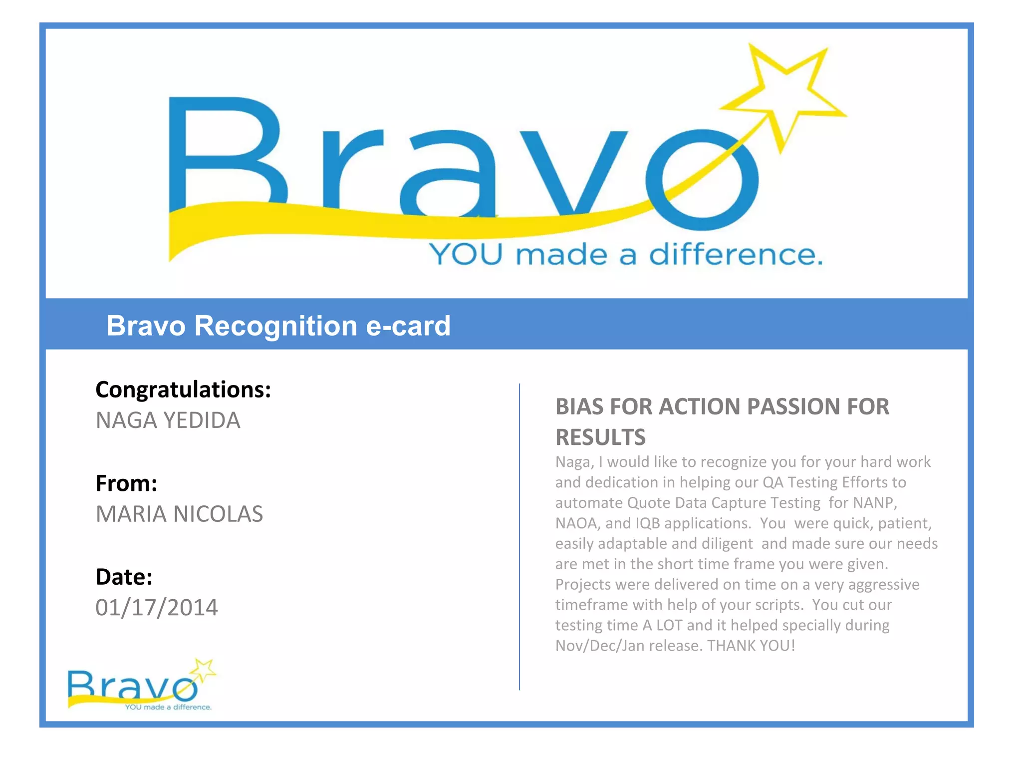 Naga Yedida company_ci_bravo_nonassociate_recognition | PPT