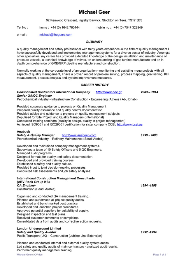 CV Michael Geer1 | DOC