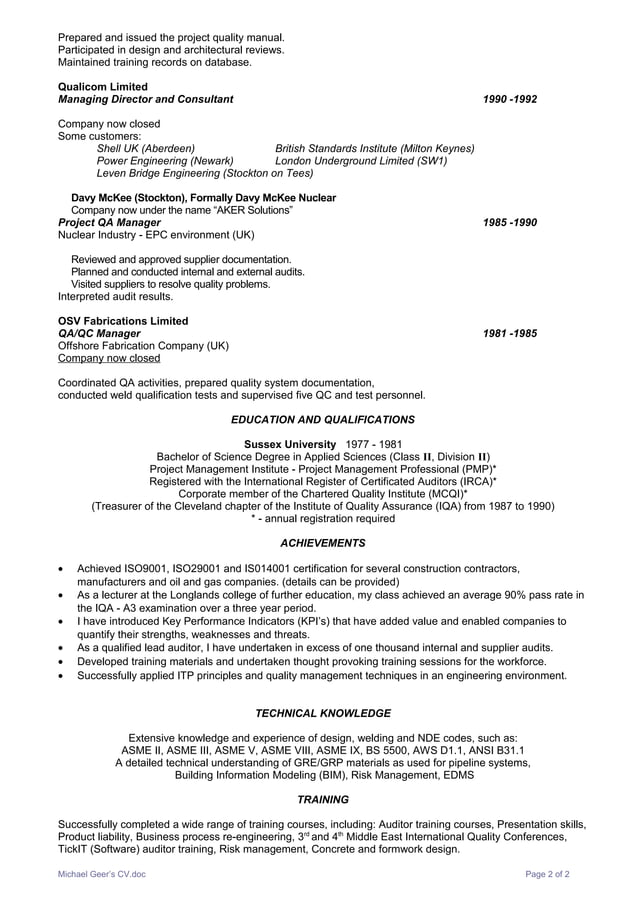 CV Michael Geer1 | DOC