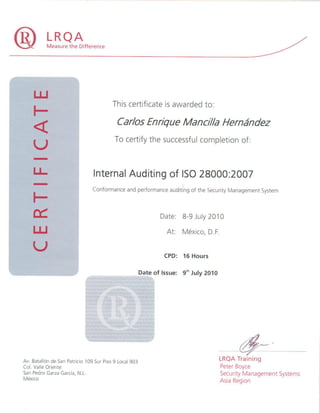 ISO 28K AUDITOR CERTIFICATION | PDF