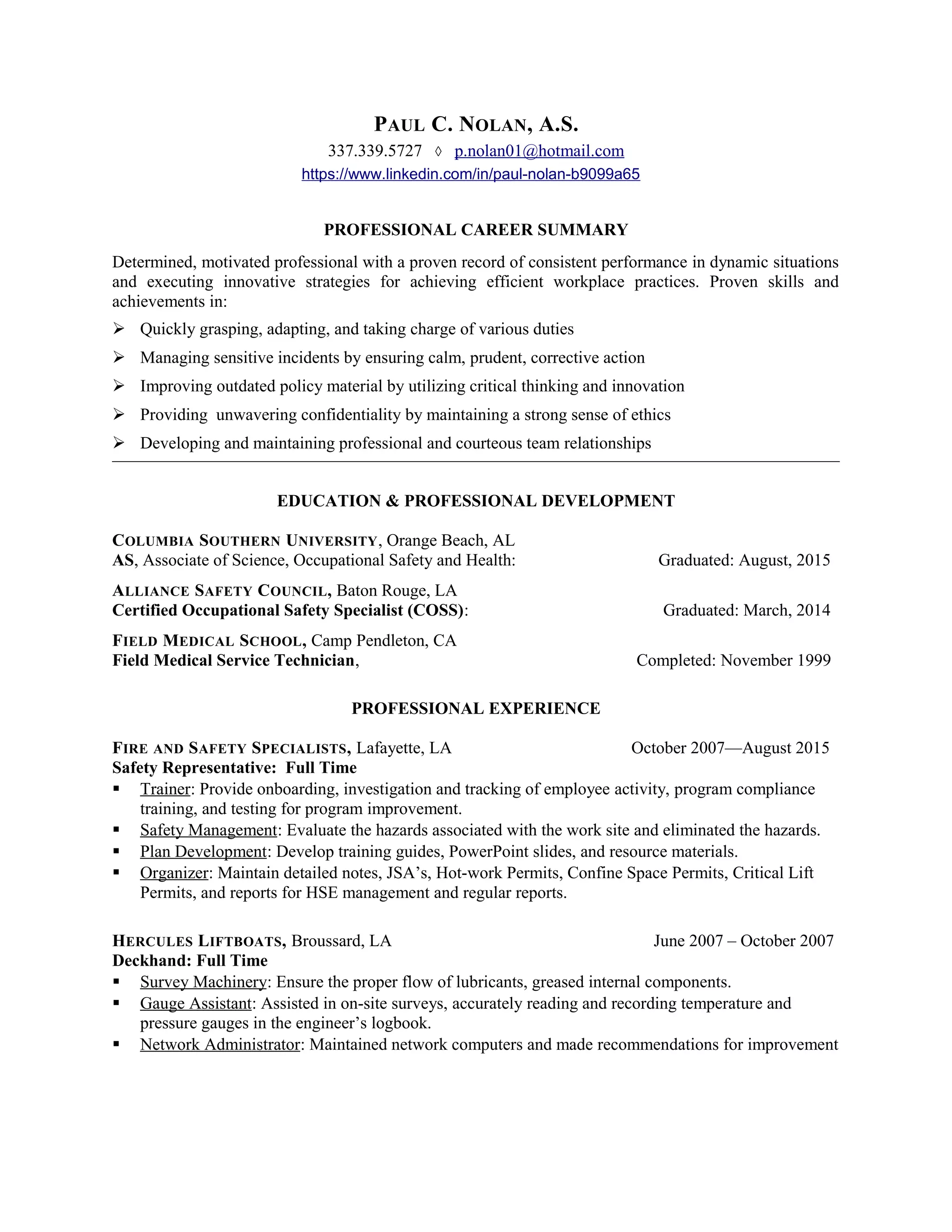 Resume - Paul C. Nolan | DOC