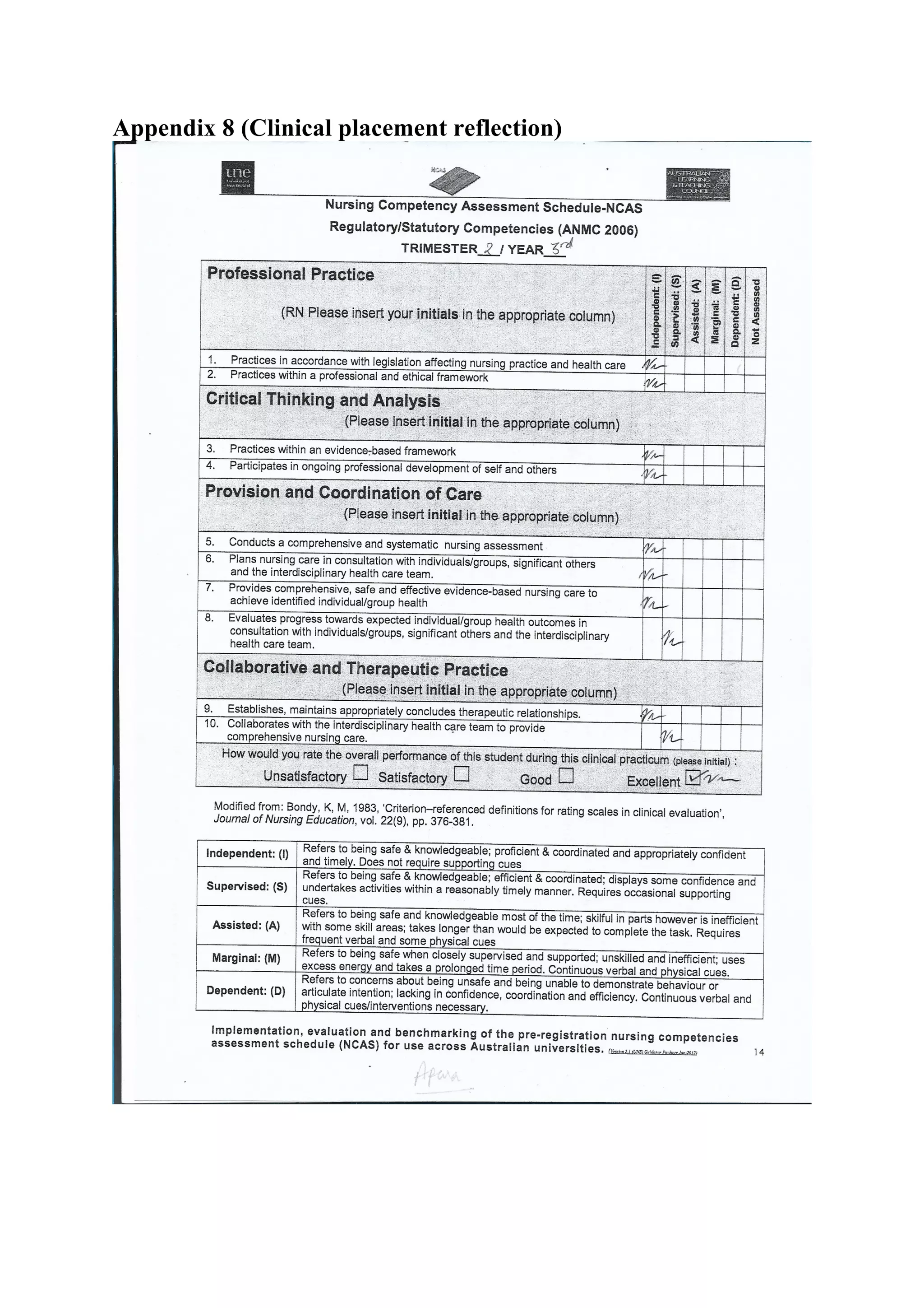 Appendix 8 (Clinical placement reflection) | PDF