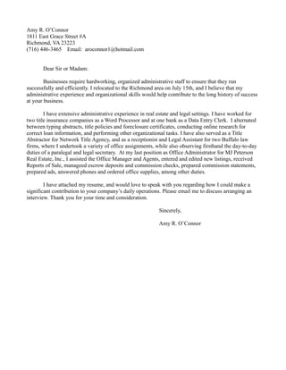 Amy O'Connor Cover Letter VA | DOC