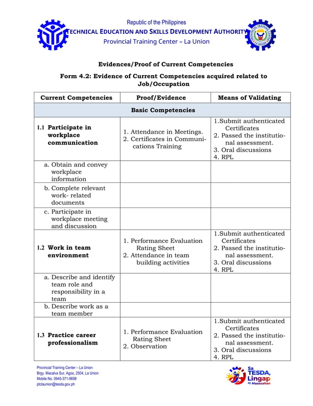 3 Form 4.2 - Evidences Proof of Current Competencies.docx | Resume ...