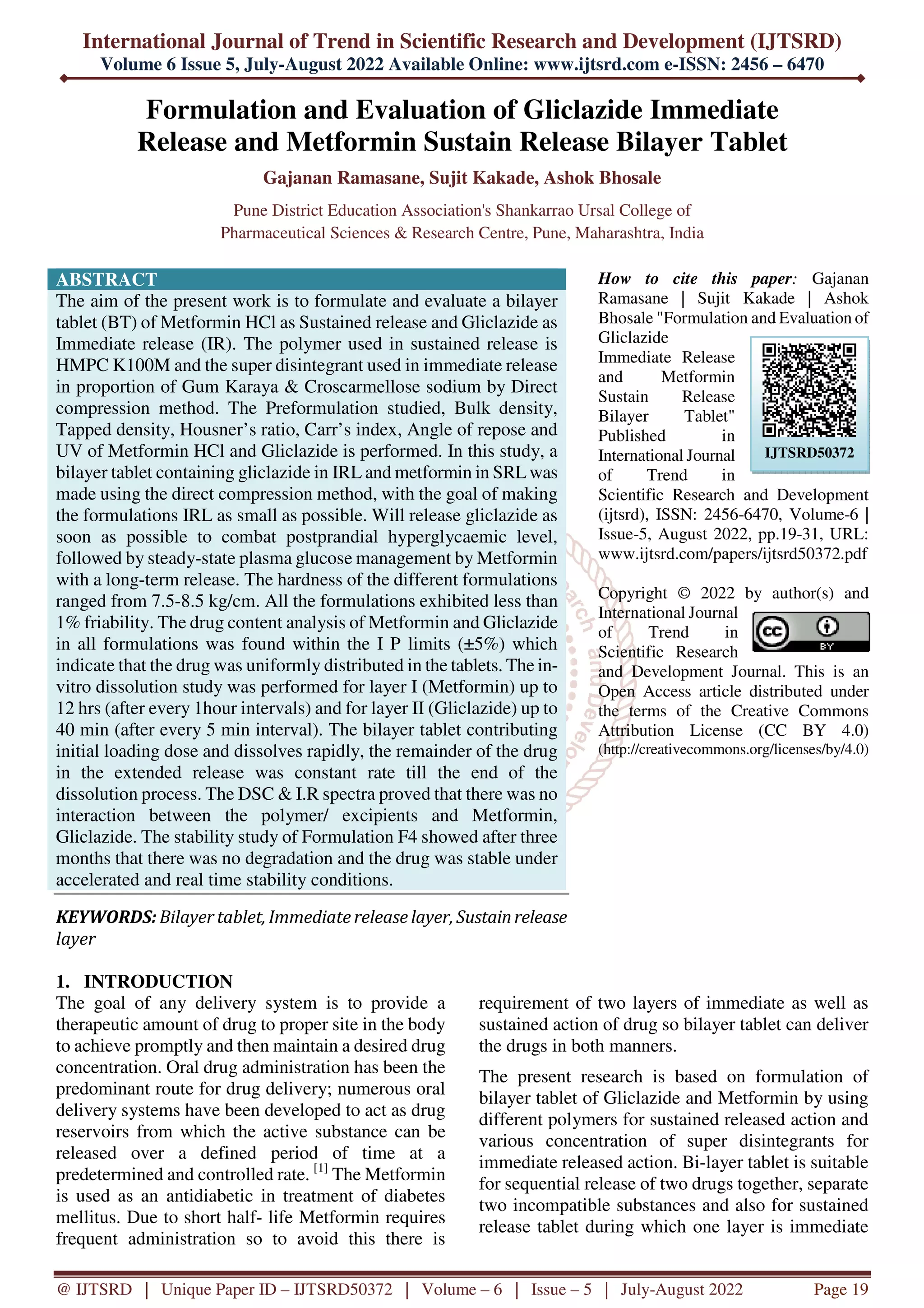 Formulation And Evaluation Of Gliclazide Immediate Release And