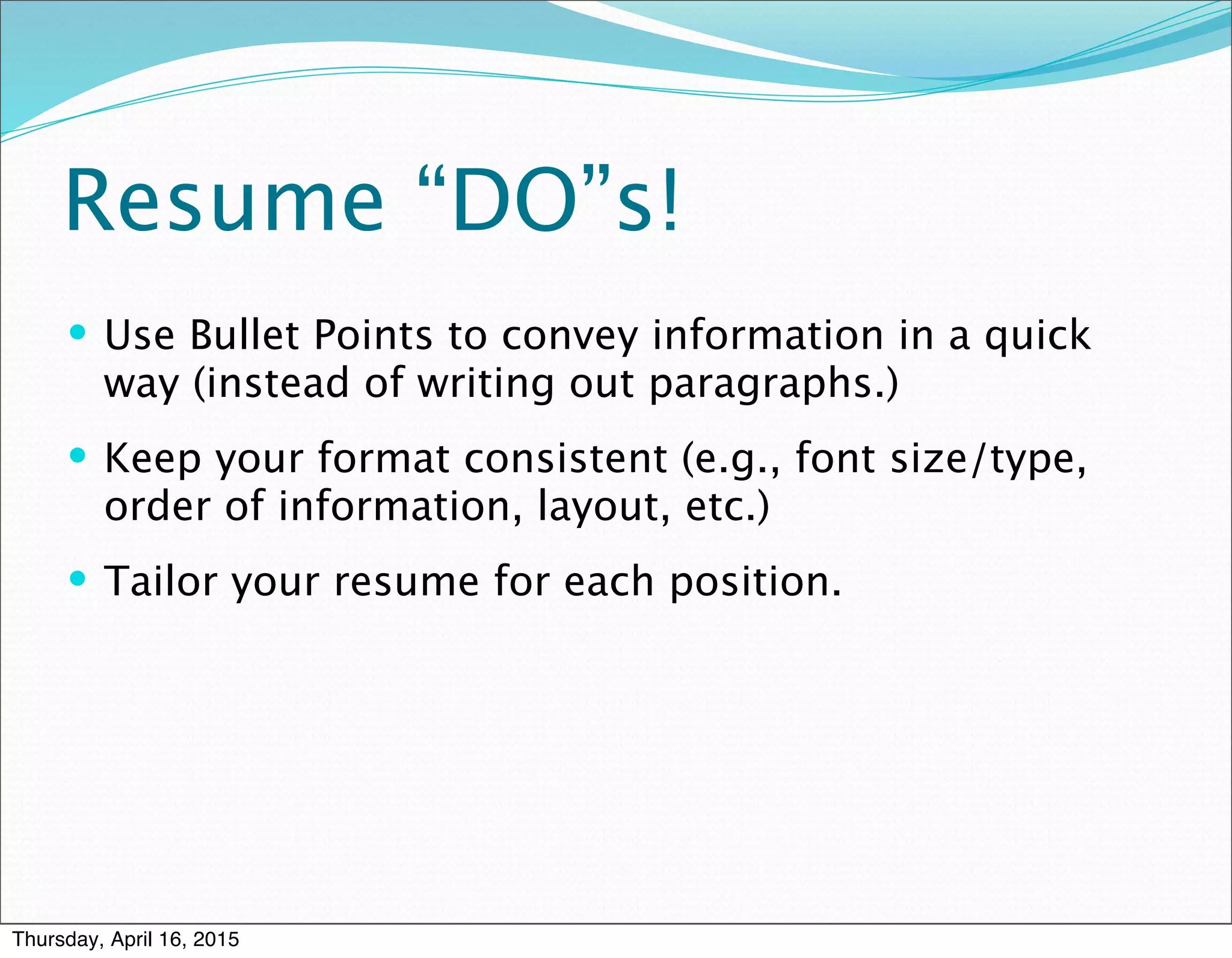 3 f's of resume writing prsnt | PDF