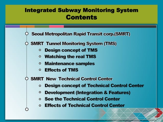 Integrated Subway Monitoring System Ppt