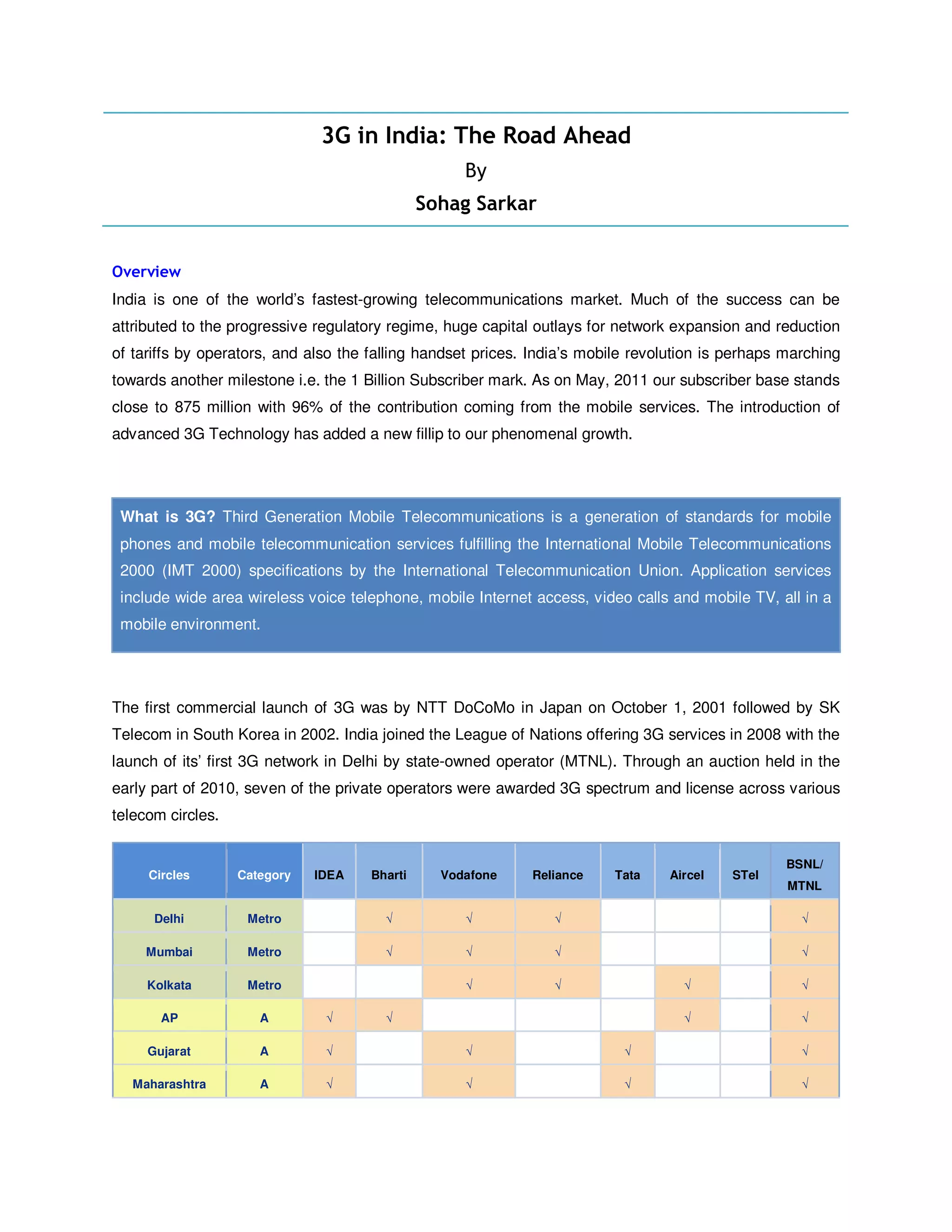 3G in India by Sohag Sarkar | PDF