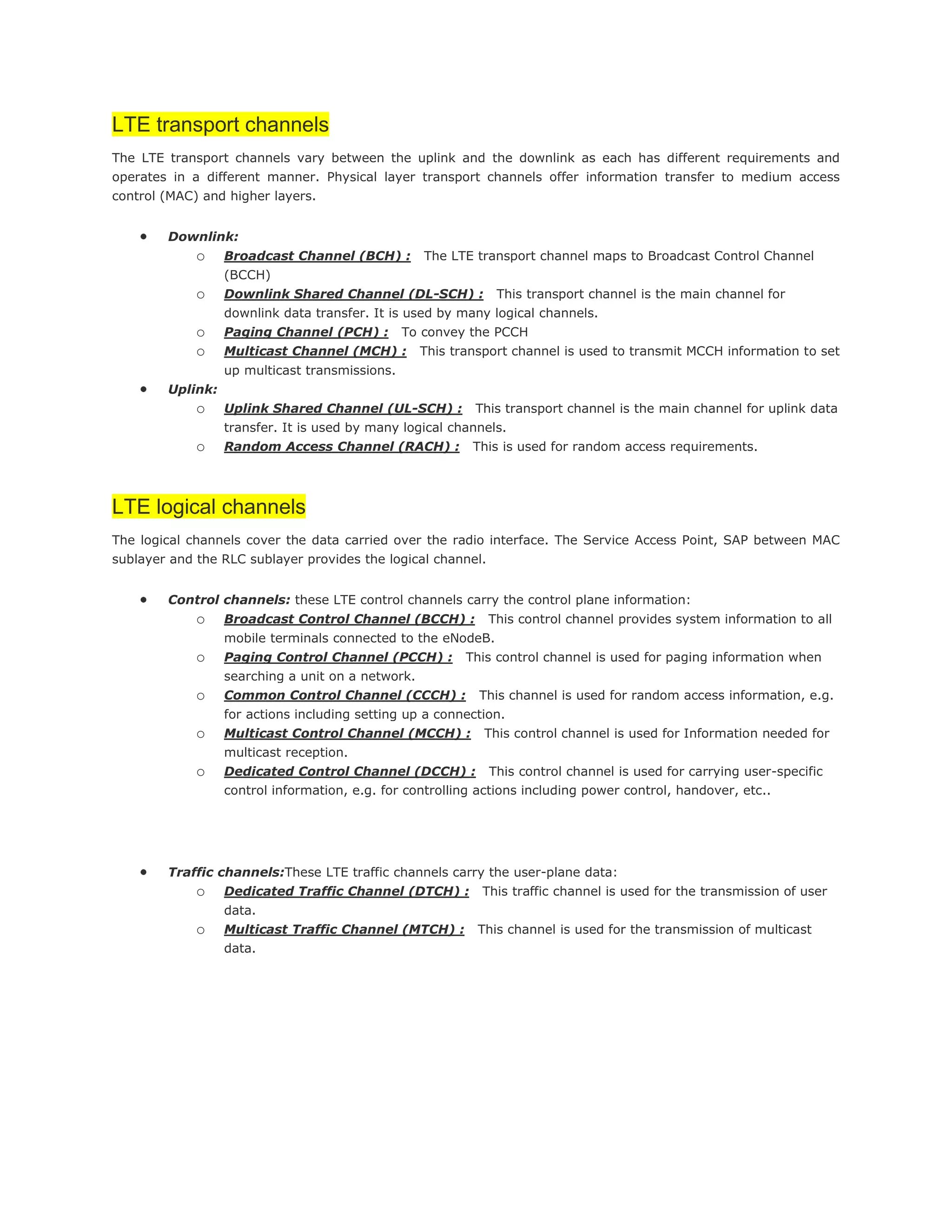 lte channel types | DOCX