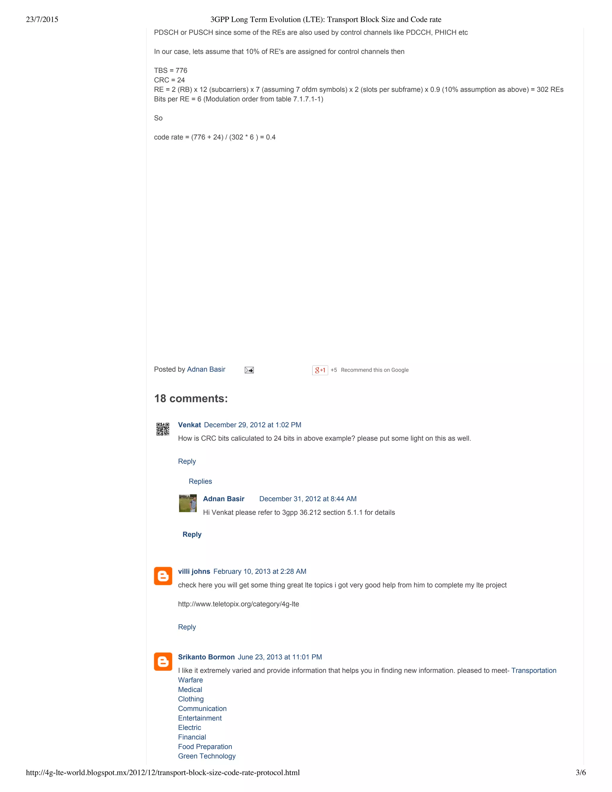 3 Gpp Long Term Evolution Lte Transport Block Size And Code Rate Pdf