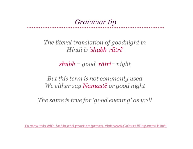 Basic Hindi | Lesson 3 | Greetings | PPT