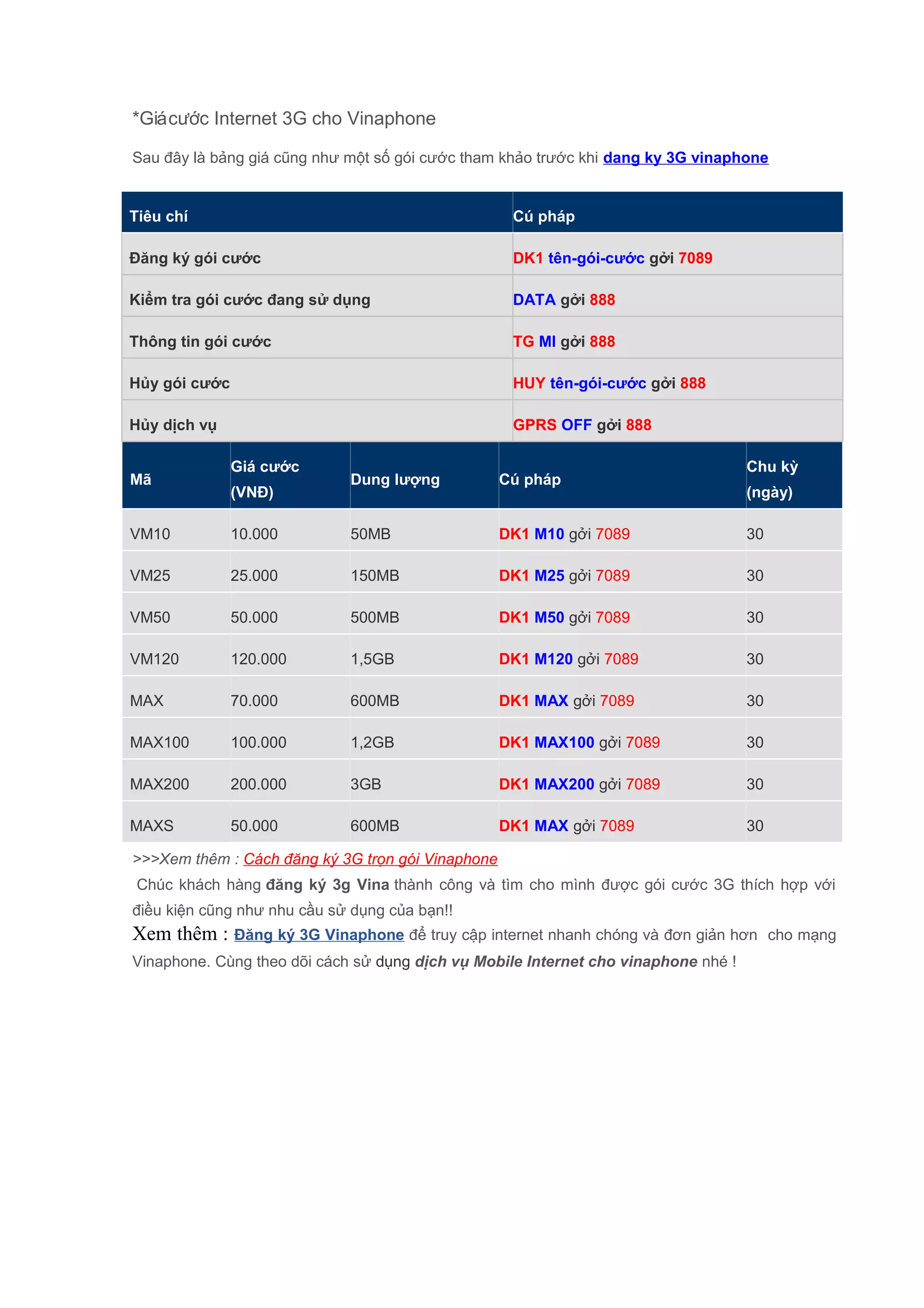 gói 3g vinaphone | PDF