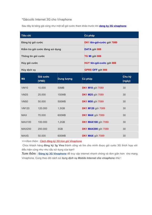 gói 3g vinaphone | DOC