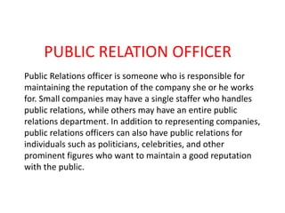 Public Relations Officer Duties And Responsibilities