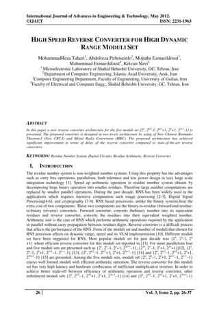 HIGH SPEED REVERSE CONVERTER FOR HIGH DYNAMIC RANGE MODULI SET | PDF