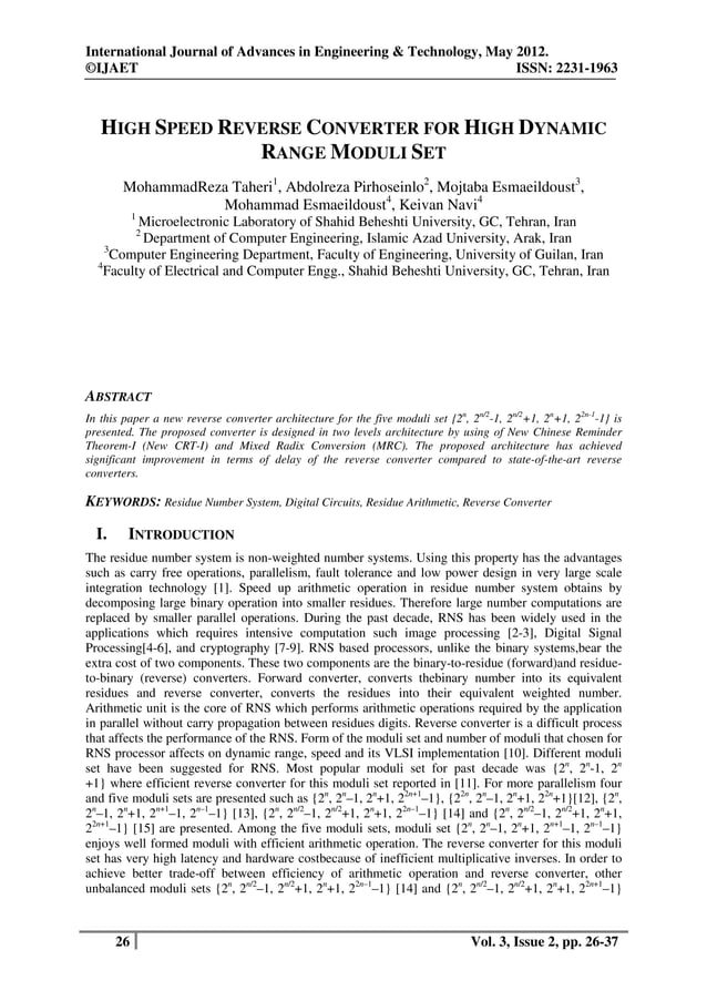 HIGH SPEED REVERSE CONVERTER FOR HIGH DYNAMIC RANGE MODULI SET | PDF