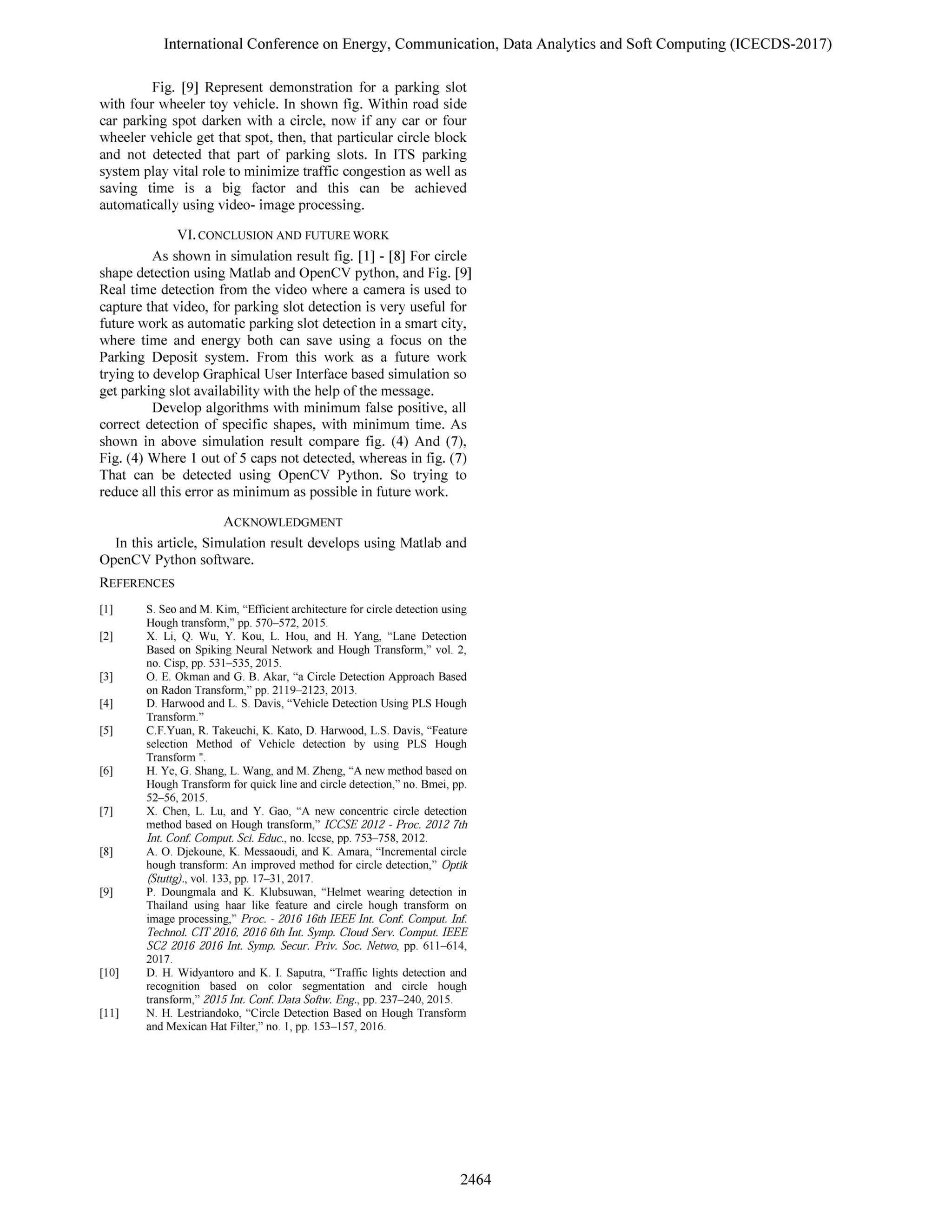 OpenCVand Matlab based Car Parking System Module for Smart City using Circle Hough Transform ...