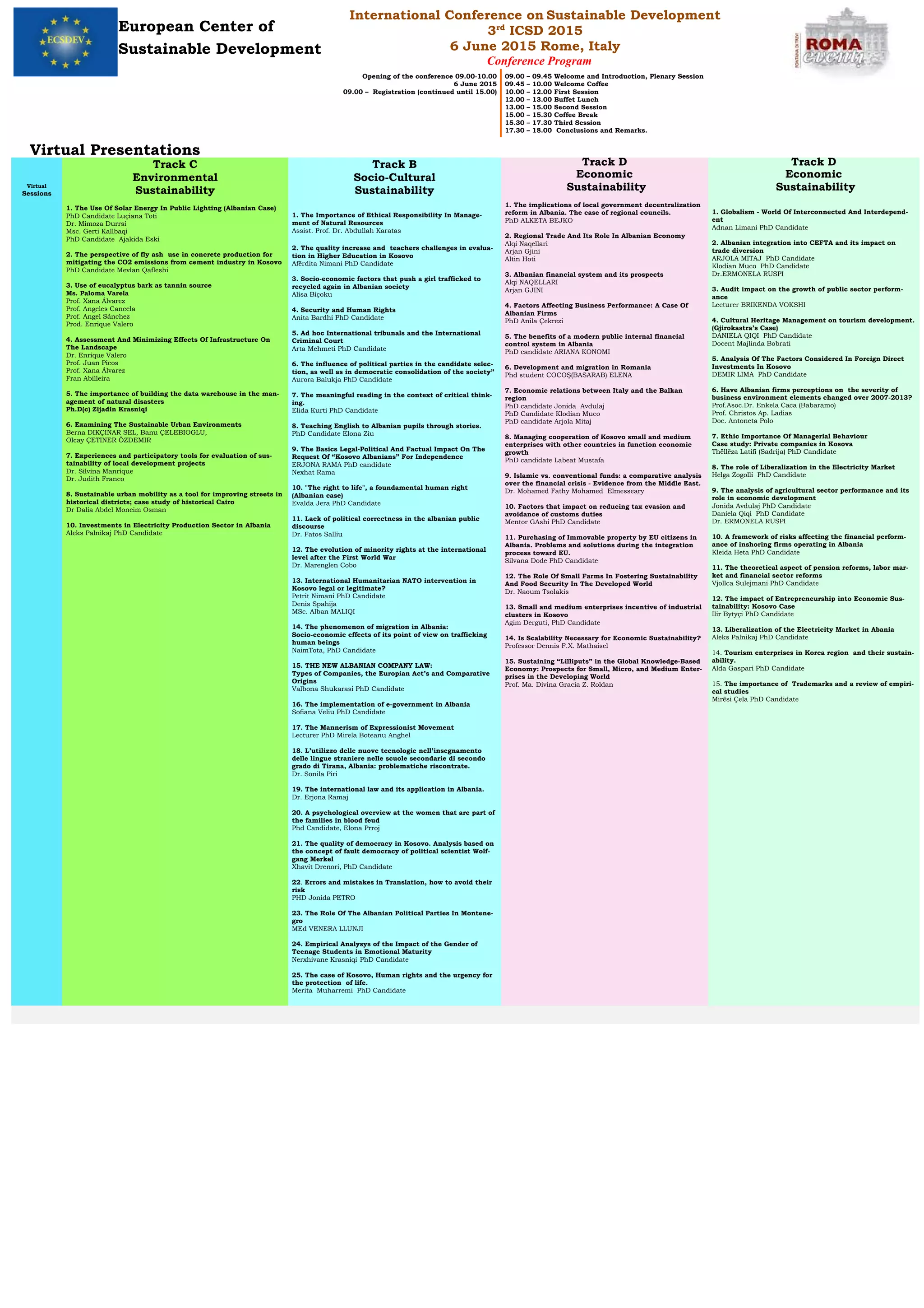 3rd ICSD 2015, 6 June 2015, Rome, Italy Program | PDF