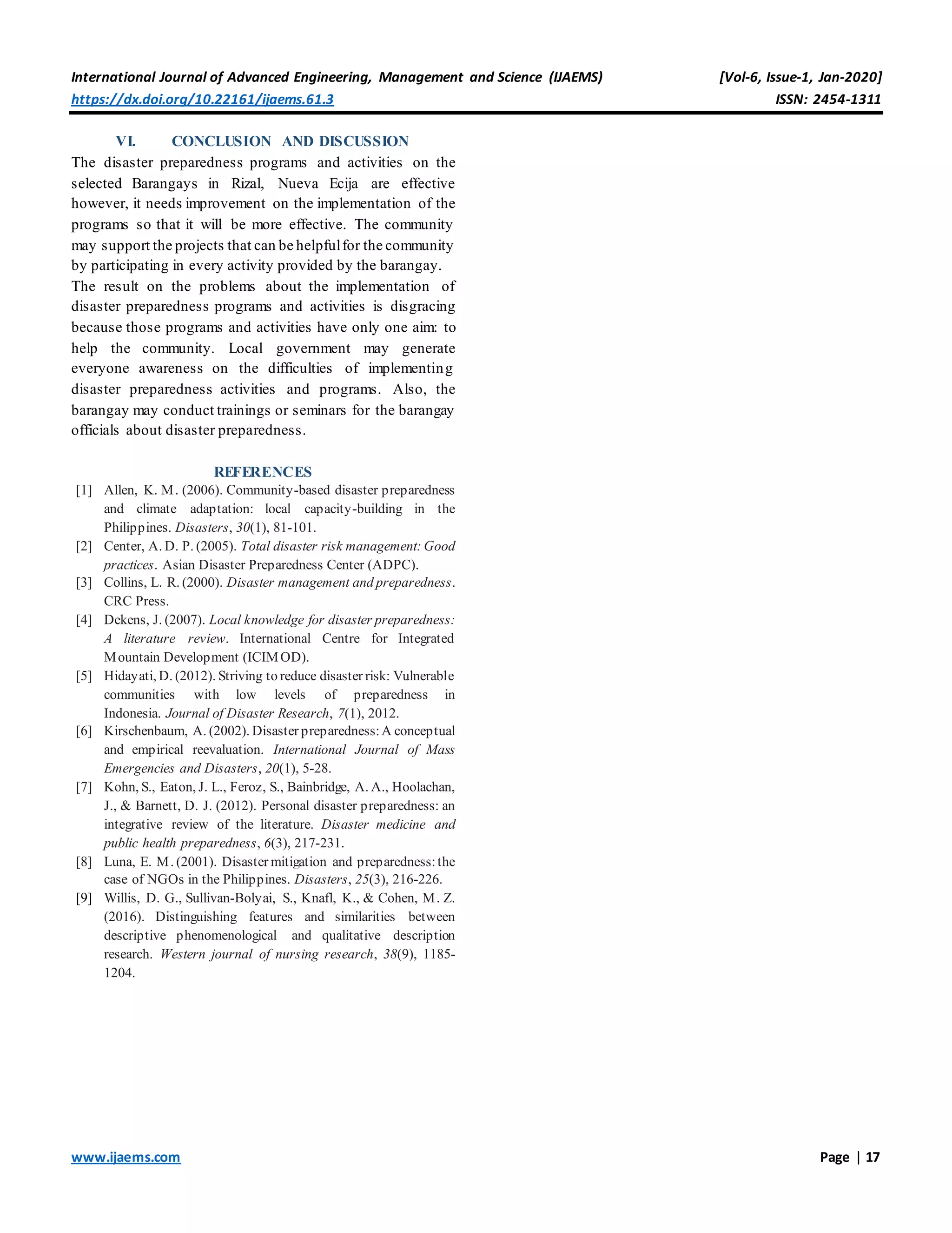 Disaster preparedness of the selected Barangays in Rizal, Nueva Ecija | PDF