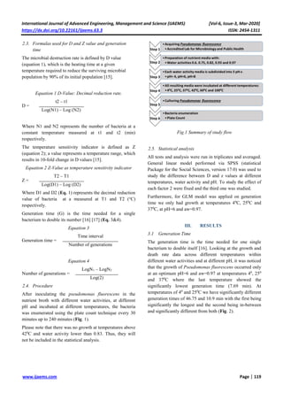 Generation time, D and Z - values of pseudomonas fluorescens under ...