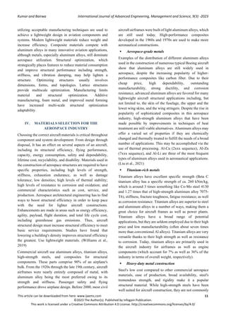 A Review: Aeronautical Components and Systems Should have their Weight Reduced throughout the ...