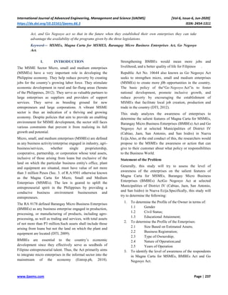 Awareness of Micro, Small, and Medium Enterprises on the Salient ...