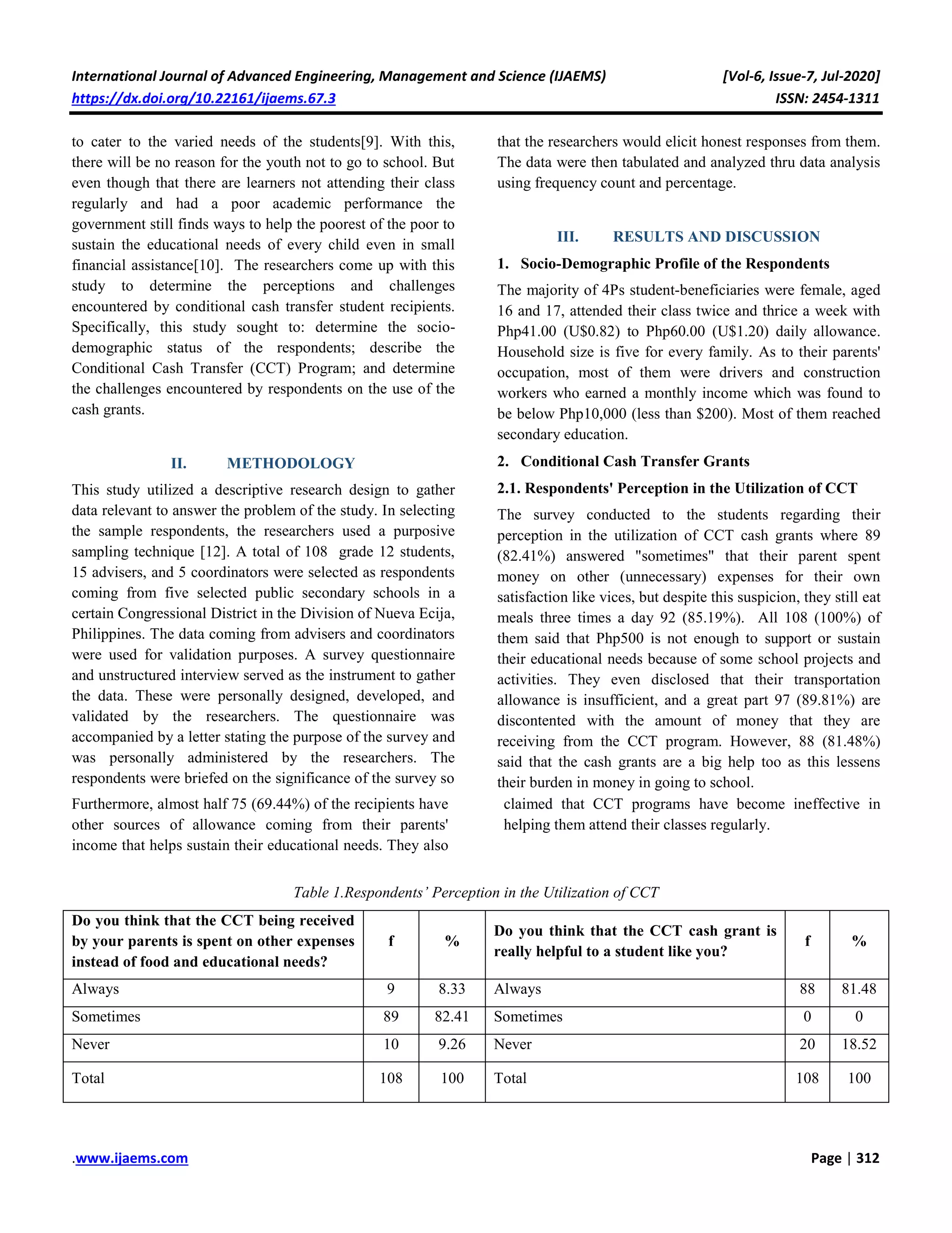 Conditional Cash Transfer (CCT) Program: Students Perception and ...