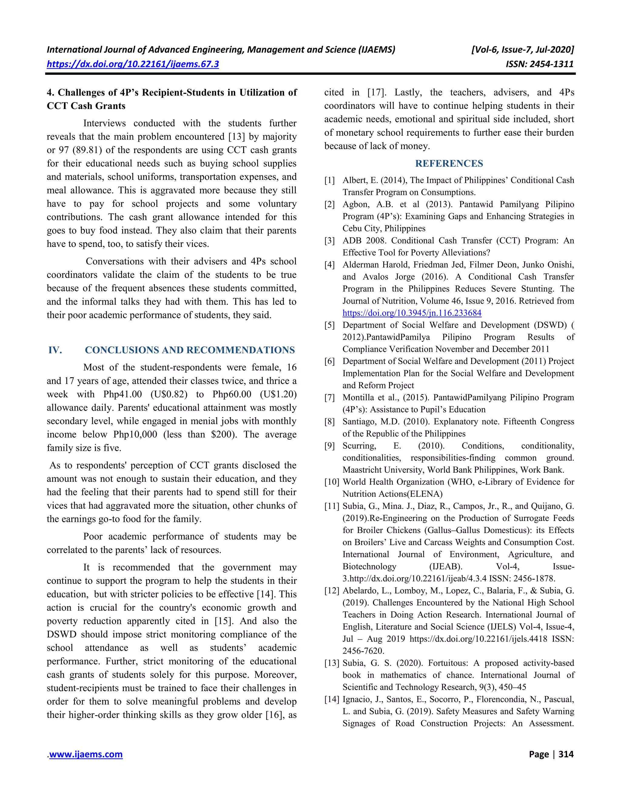 Conditional Cash Transfer (CCT) Program: Students Perception and ...