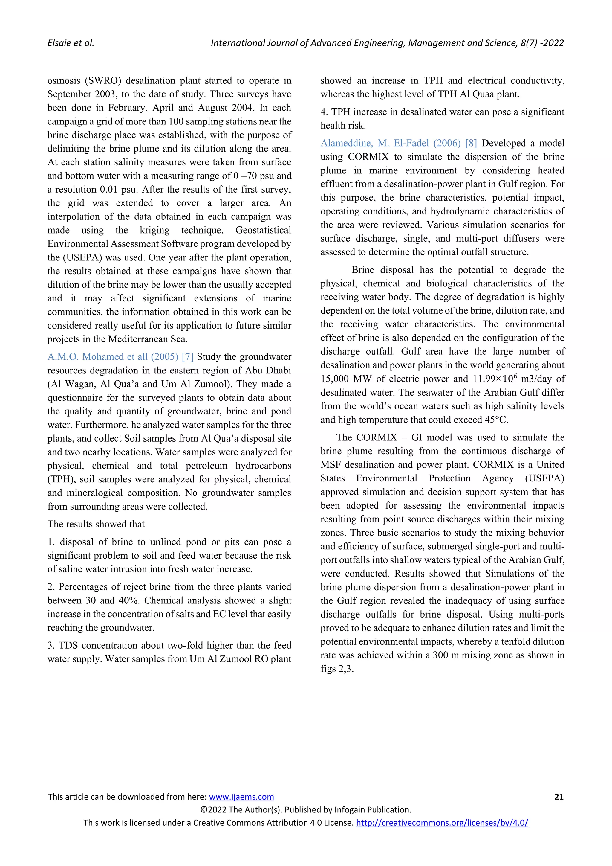 Review on Hydrodynamic Modelling of Desalination Plants Brine Effluent ...