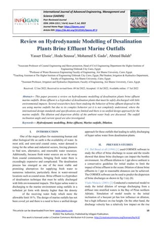 Review on Hydrodynamic Modelling of Desalination Plants Brine Effluent Marine Outfalls | PDF